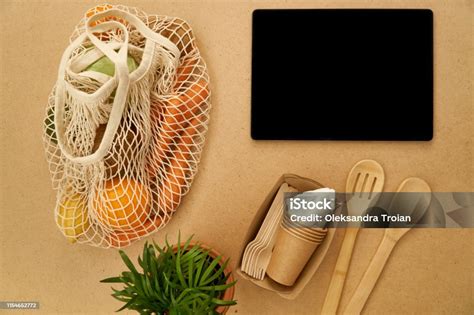 제로 폐기물 재사용 거부 재활용 개념 평면 누워 문자열 가방 및 나무의 광신도 음식에 대한 스톡 사진 및 기타 이미지 음식 재사용 가능 0 Istock