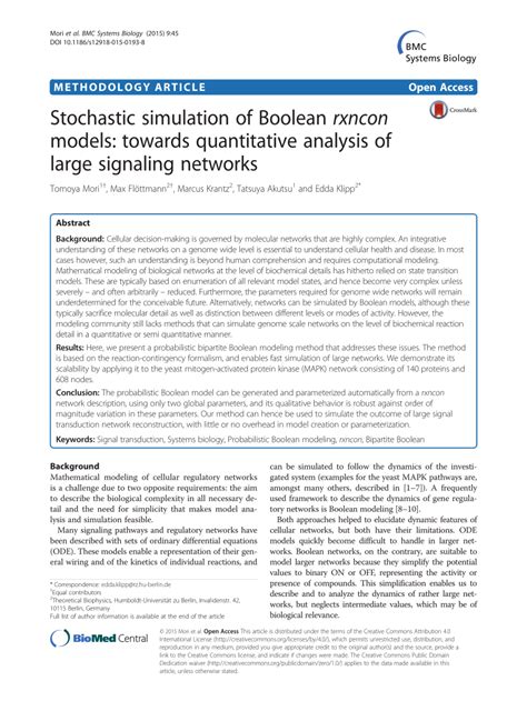 Pdf Stochastic Simulation Of Boolean Rxncon Models Towards Quantitative Analysis Of Large