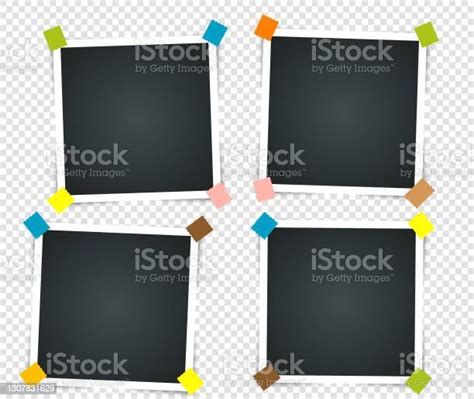 접착제 테이프가있는 빈 빈티지 사진 프레임 세트 사실적인 모형 사진 사진에 대한 복고풍 템플릿 일러스트레이션 벡터 사진 예술 및 공예제품에 대한 스톡 벡터 아트 및 기타