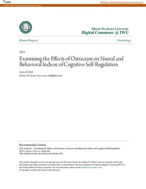Pdf Examining The Effects Of Ostracism On Neural And Behavioral Indices Of Cognitive Self