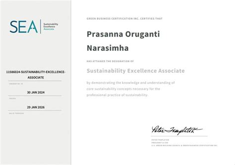 prasanna oruganti on linkedin happy to share that now i am certified sustainability excellence