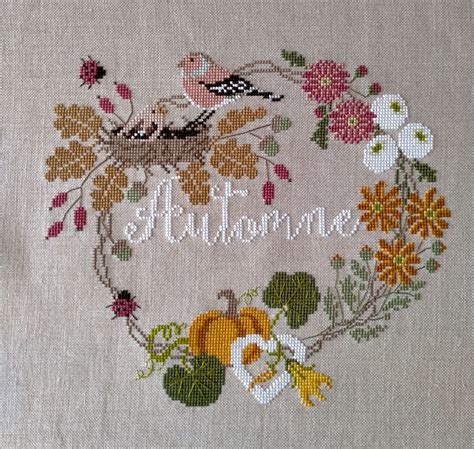 Autumn Cross Stitch Pattern With Colorful Flowers