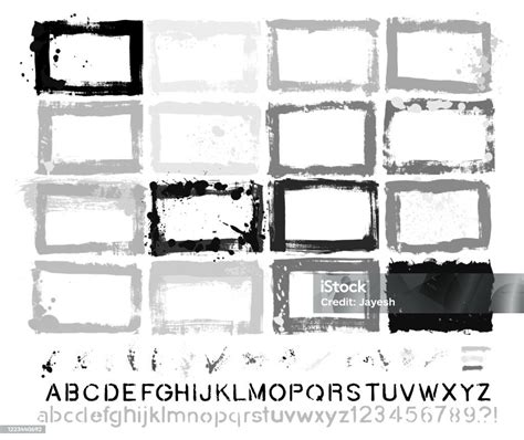 디자이너 필수품 그린 그런지 테두리 템플릿 및 튀김 및 드립 및 방울 및 수제 알파벳 글꼴 벡터 세트 검은 테두리에 대한 스톡 벡터 아트 및 기타 이미지 Istock