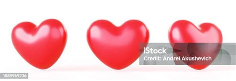빨간 심장 모양 풍선 3d 렌더링 아이콘 세트입니다 발렌타인 데이 어머니 휴일 또는 결혼식에 대한 사랑의 상징 현실적인 건강 열정 및 로맨스 기호 배경에 고립된 이모티콘과