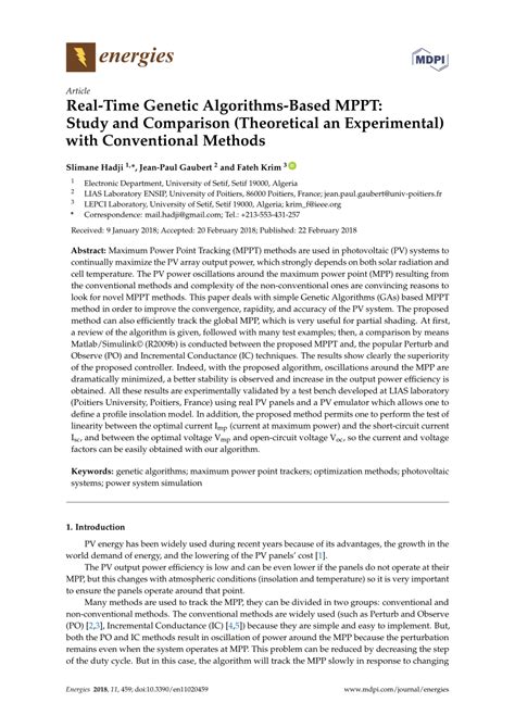 PDF Real Time Genetic Algorithms Based MPPT Study And Comparison Theoretical An Experimental