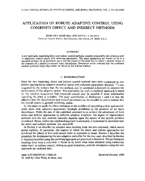 Pdf Application Of Robust Adaptive Control Using Combined Direct And