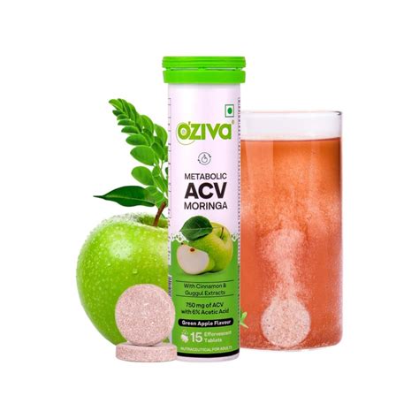 Oziva Apple Cider Vinegar Moringa Effervescent Tablets For Weight Loss