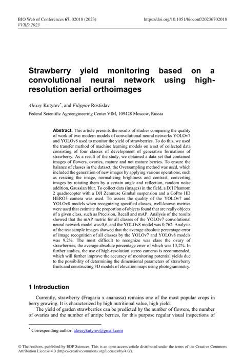 Pdf Strawberry Yield Monitoring Based On A Convolutional Neural Network Using High Resolution