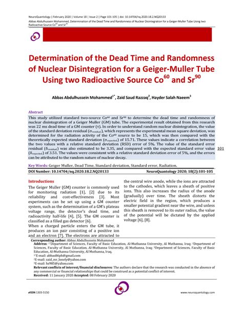 Pdf Determination Of The Dead Time And Randomness Of Nuclear