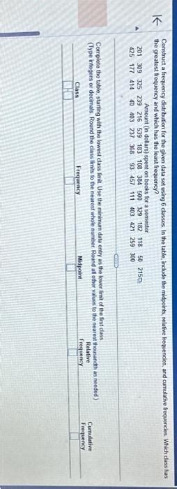 solved construct a frequency distribution for the given data