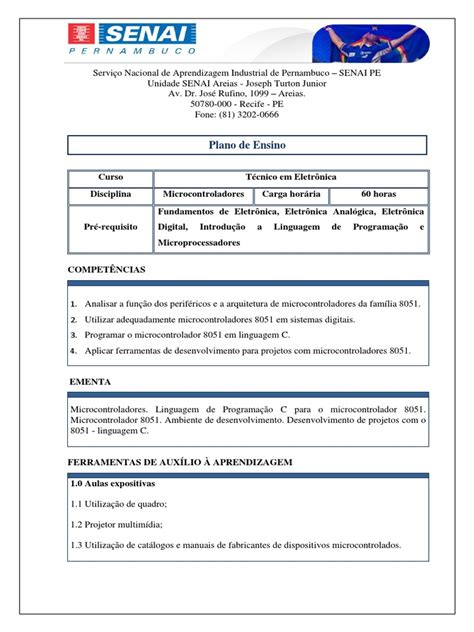 Plano De Aula Senai Antonio Microcontrolador C Linguagem De Programação