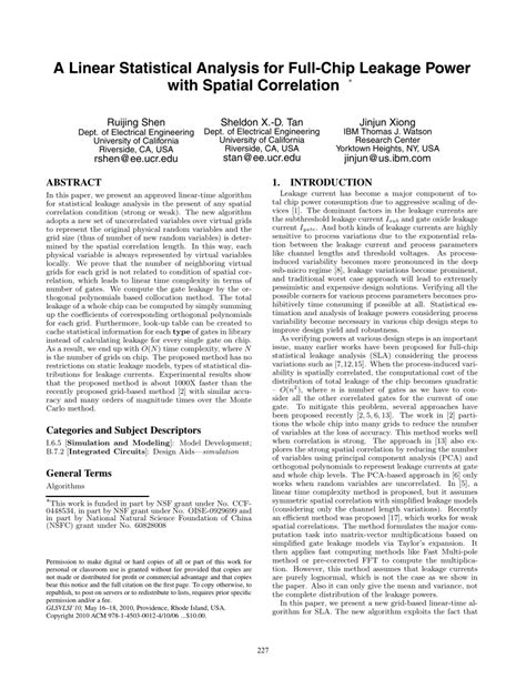 Pdf A Linear Statistical Analysis For Full Chip Leakage Power With Spatial Correlation