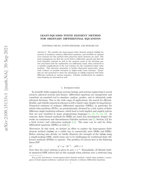 Pdf Least Squares Finite Element Method For Ordinary Differential