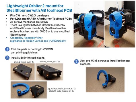 Lightweight Orbiter2 Mount For Voron Stealthburner With Ab Toolhead Pcb By Vinerengineering
