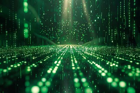 Digital Image Of Digital Matrix Background With Green Binary Code And