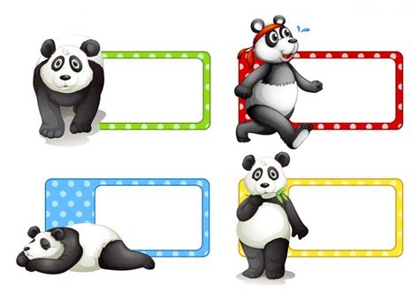 Free Vector Labels Design With Pandas Illustration Free Vector Labels Design With Pandas Illustration