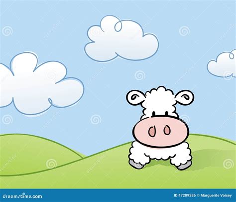 Sheep In A Field Stock Vector Illustration Of Cloudy