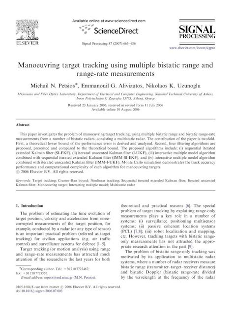 Pdf Manoeuvring Target Tracking Using Multiple Bistatic Range And