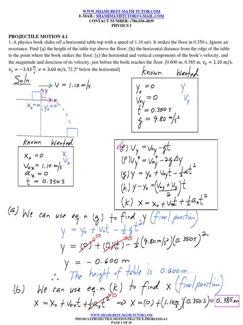Physics I Projectile Motion Practice Problems 4 1 Soln Pdf Projectiles Physics