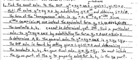 Solved Radians 1 Find The Exact Soln To The BVP Y 4y Chegg Com