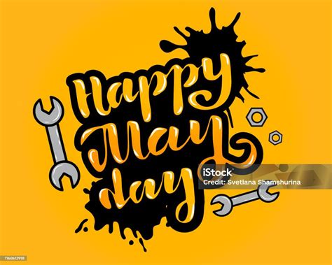 행복한 5 월 의 날을위한 벡터 그림 5 월 1 일 노동절 축하 인사말 배너 배경 템플릿 배지 기호 아이콘 로고 및 인쇄 디자인에 대한 손 글자 근로자의 날에 대한 스톡