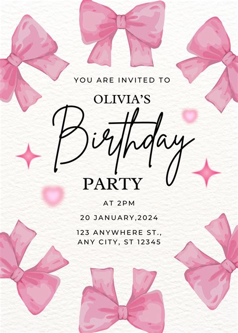 Pink Cute Girly Birthday Invitation Invitation Guru