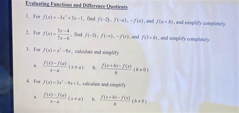 Solved Evaluating Functions And Difference Quotients 1 For