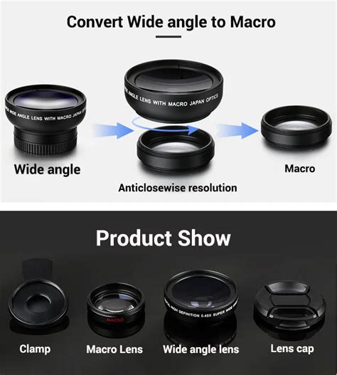 Cell Phone Lens 0 45 Wide Angle Lens Macro Lens 2in1 For Smartphone