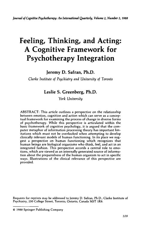 Pdf Feeling Thinking And Acting A Cognitive Framework For