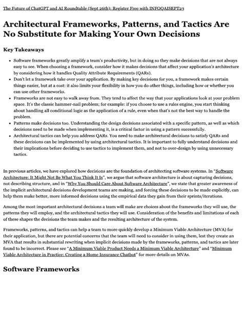 L4readingarticle22022architectural Frameworks Patterns And Tactics Are No Substitute For