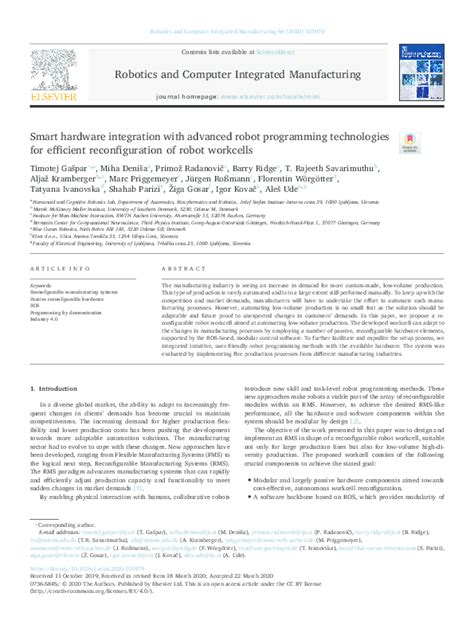 Pdf Smart Hardware Integration With Advanced Robot Programming Technologies For Efficient