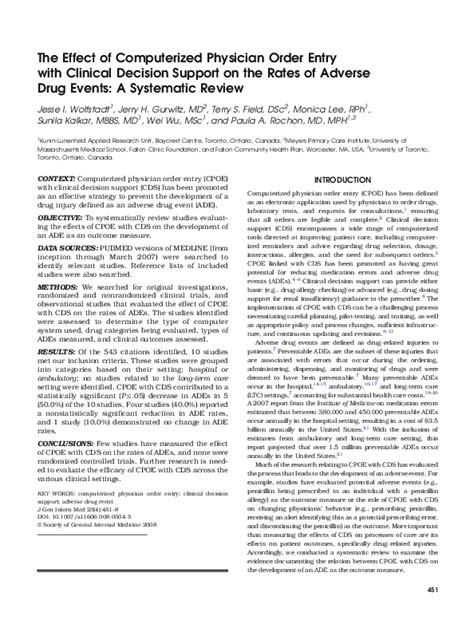 Pdf The Effect Of Computerized Physician Order Entry With Clinical Decision Support On The