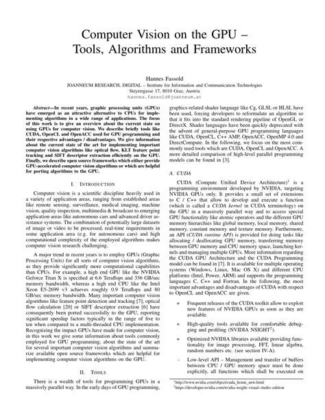 Pdf Computer Vision On The Gpu Tools Algorithms And Frameworks