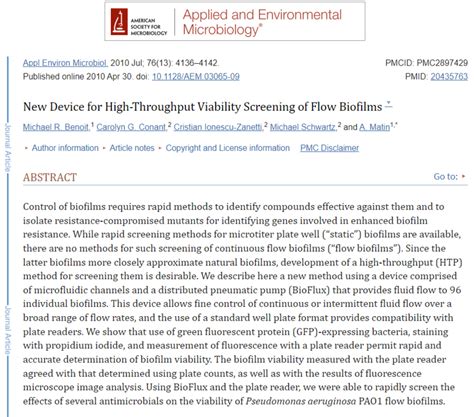 New Device For High Throughput Viability Screening Of Flow Biofilms Cell Microsystems