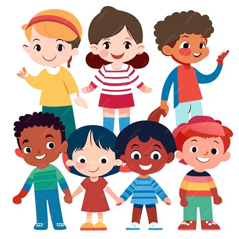 벡터 일러스트 레이 션 어린이 평면 디자인의 다문화 그룹 프리미엄 Ai 생성 벡터
