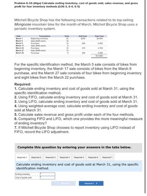 Solved Problem A Algo Calculate Ending Inventory Cost Chegg