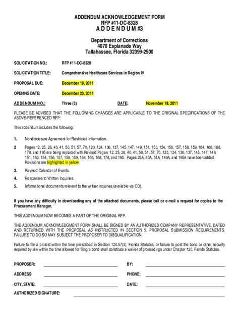 Fillable Online Bid Addendum Acknowledgement Form Fax Email Print