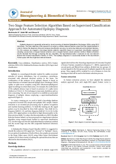 pdf two stage feature selection algorithm based on supervised