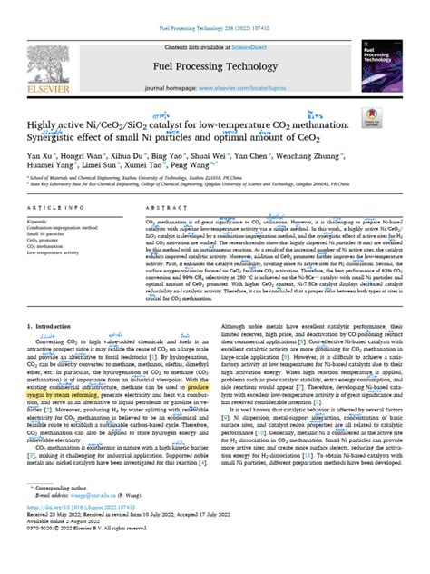 1 Highly Active Ni Ceo2 Sio2 Catalyst For Low Temperature Co2 Methanation Synergistic Effect Of