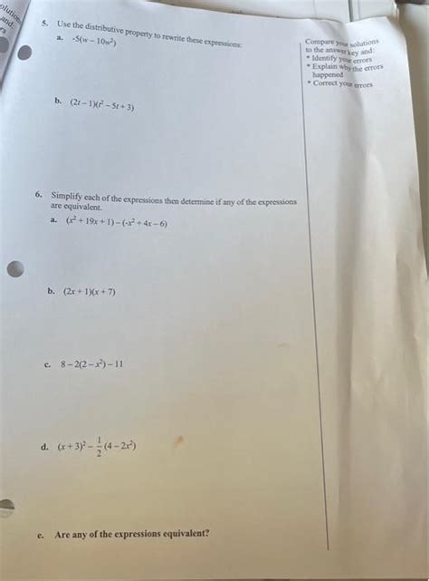 Solved 5 Use The Distributive Property To Rewrite These