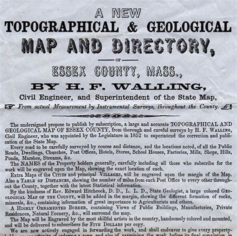 A New Topographical And Geological Map And Directory Of Essex County Mass By H R Walling