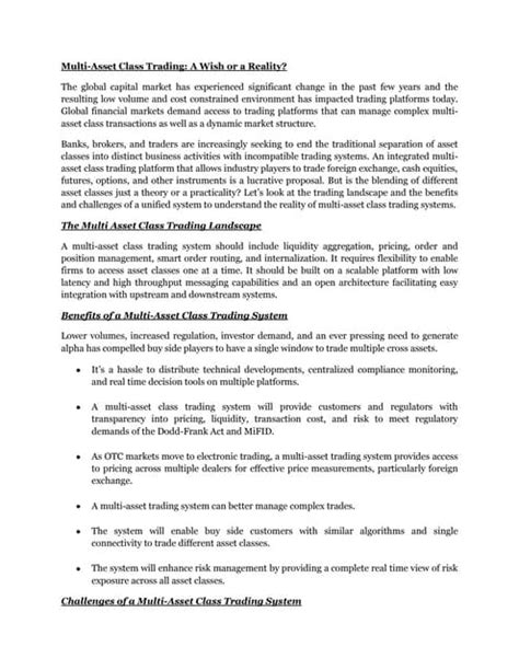 Multi Asset Class Trading A Wish Or A Reality Docx