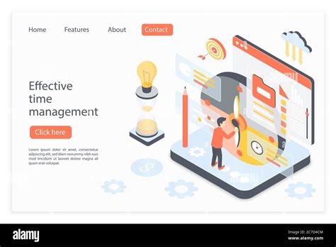 Effective Time Management Landing Page Isometric Vector Template Workflow Optimization 3d