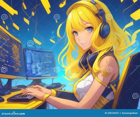 Sensual And Seductive Anime Gamer Woman With Yellow Hair Stunning Illustration For Video Games