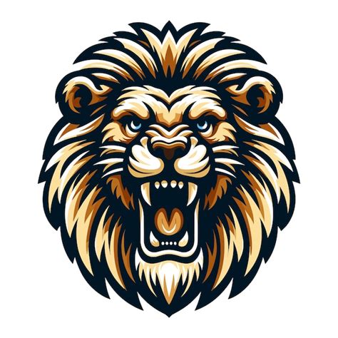 Lion Head Roaring 로고 마스코트 터 일러스트레이션 블럼 디자인은 바탕에 고립되어 있습니다 프리미엄 벡터