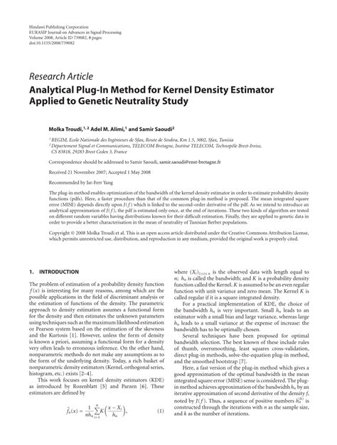 Pdf Analytical Plug In Method For Kernel Density Estimator Applied To