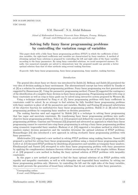 Pdf Solving Fully Fuzzy Linear Programming Problems By Controlling The Variation Range Of