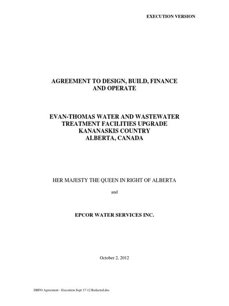 Dbfo Agreement Pdf Project Finance Indemnity