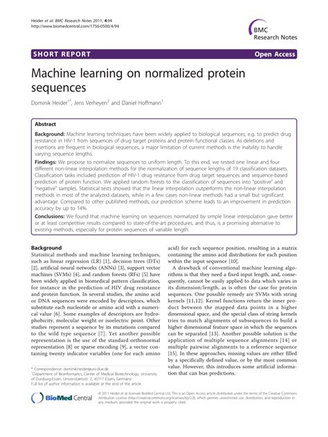 Pdf Machine Learning On Normalized Protein Sequences