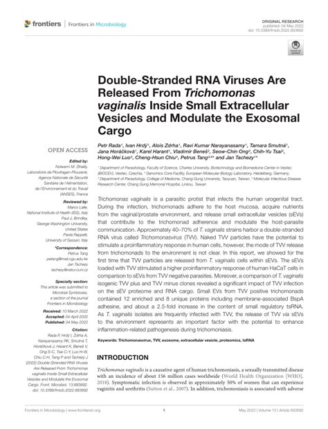 Pdf Double Stranded Rna Viruses Are Released From Trichomonas